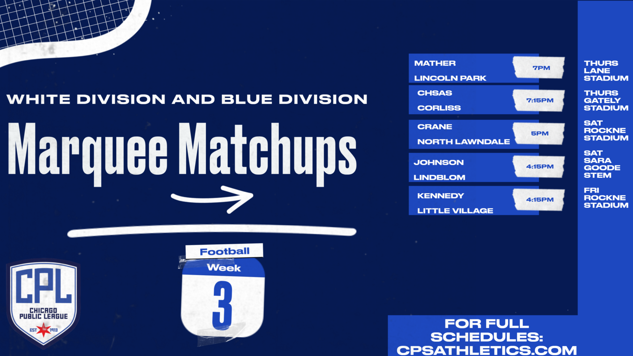 Week 3 Football Marquee Matchups - Chicago Public Schools (IL)