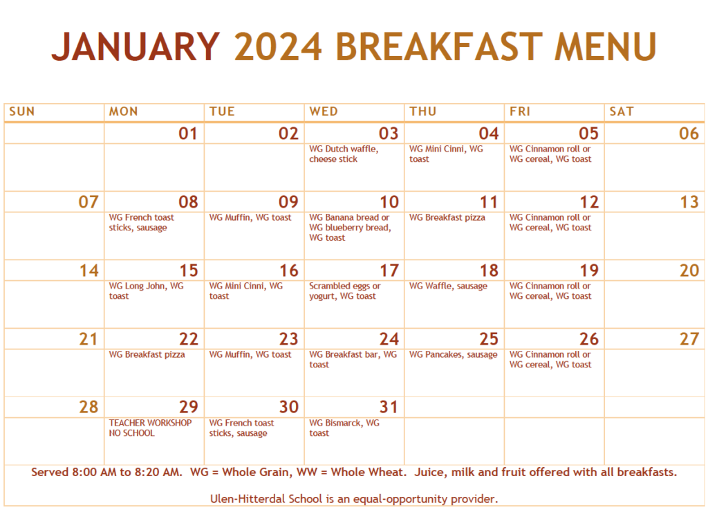 Breakfast/Lunch Menus | Ulen-Hitterdal Public Schools