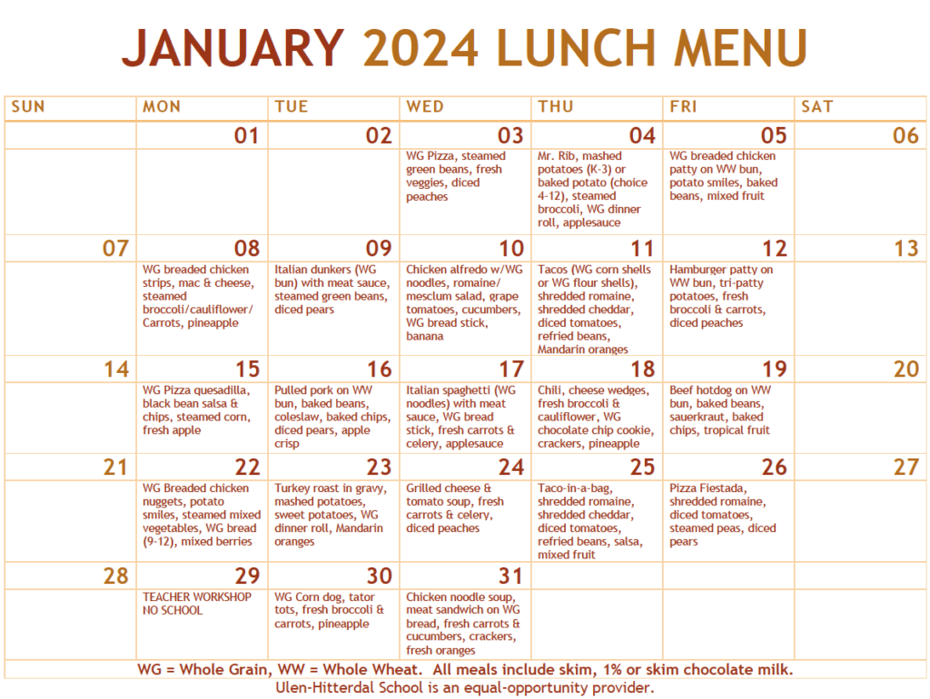 Breakfast/Lunch Menus | Ulen-Hitterdal Public Schools