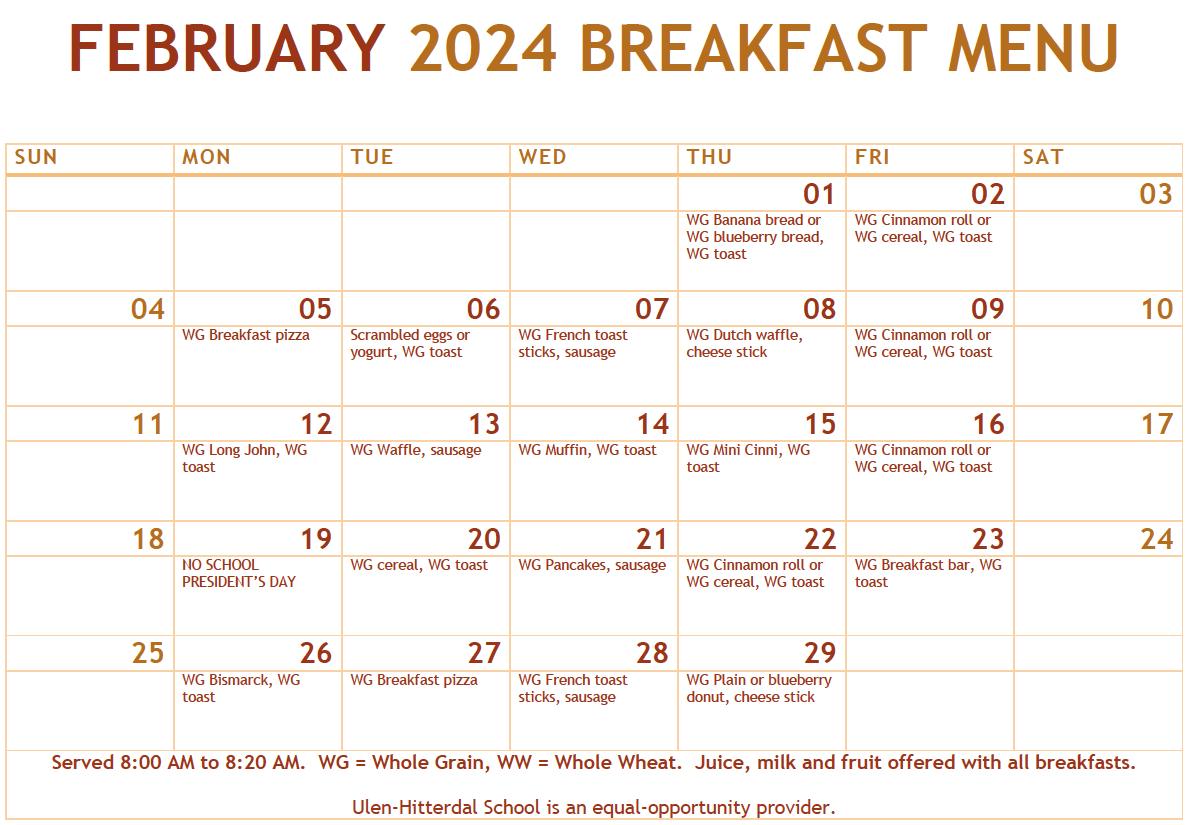 Breakfast/Lunch Menus | Ulen-Hitterdal Public Schools