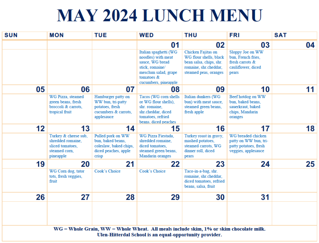 Breakfast/Lunch Menus | Ulen-Hitterdal Public Schools