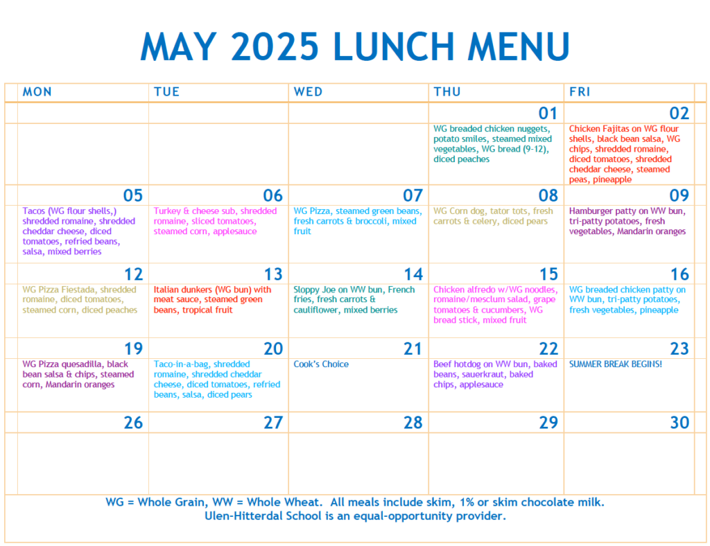 Breakfast/Lunch Menus | Ulen-Hitterdal Public Schools