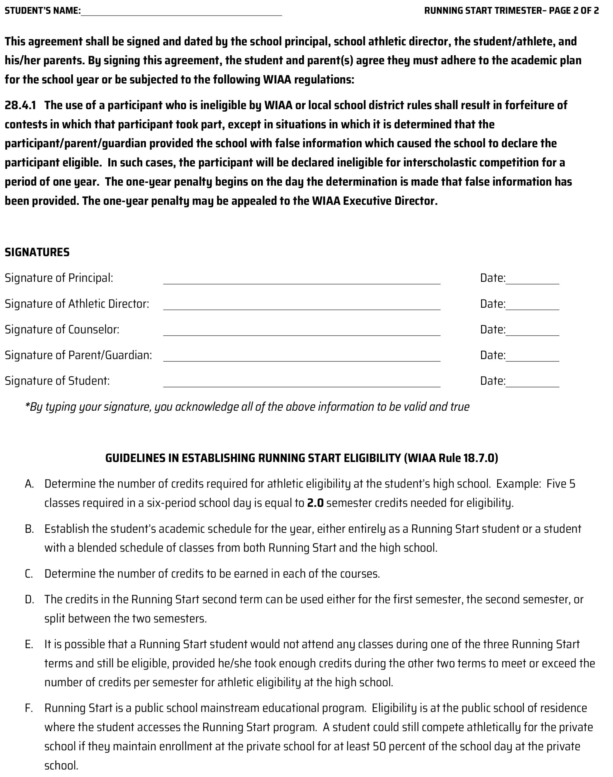 Running Start Contract | Chiawana High School (WA)