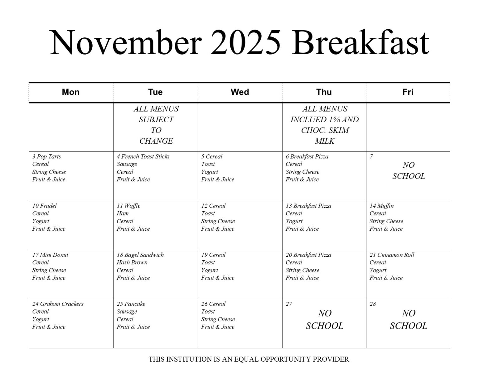 Menu | Comfrey Public School