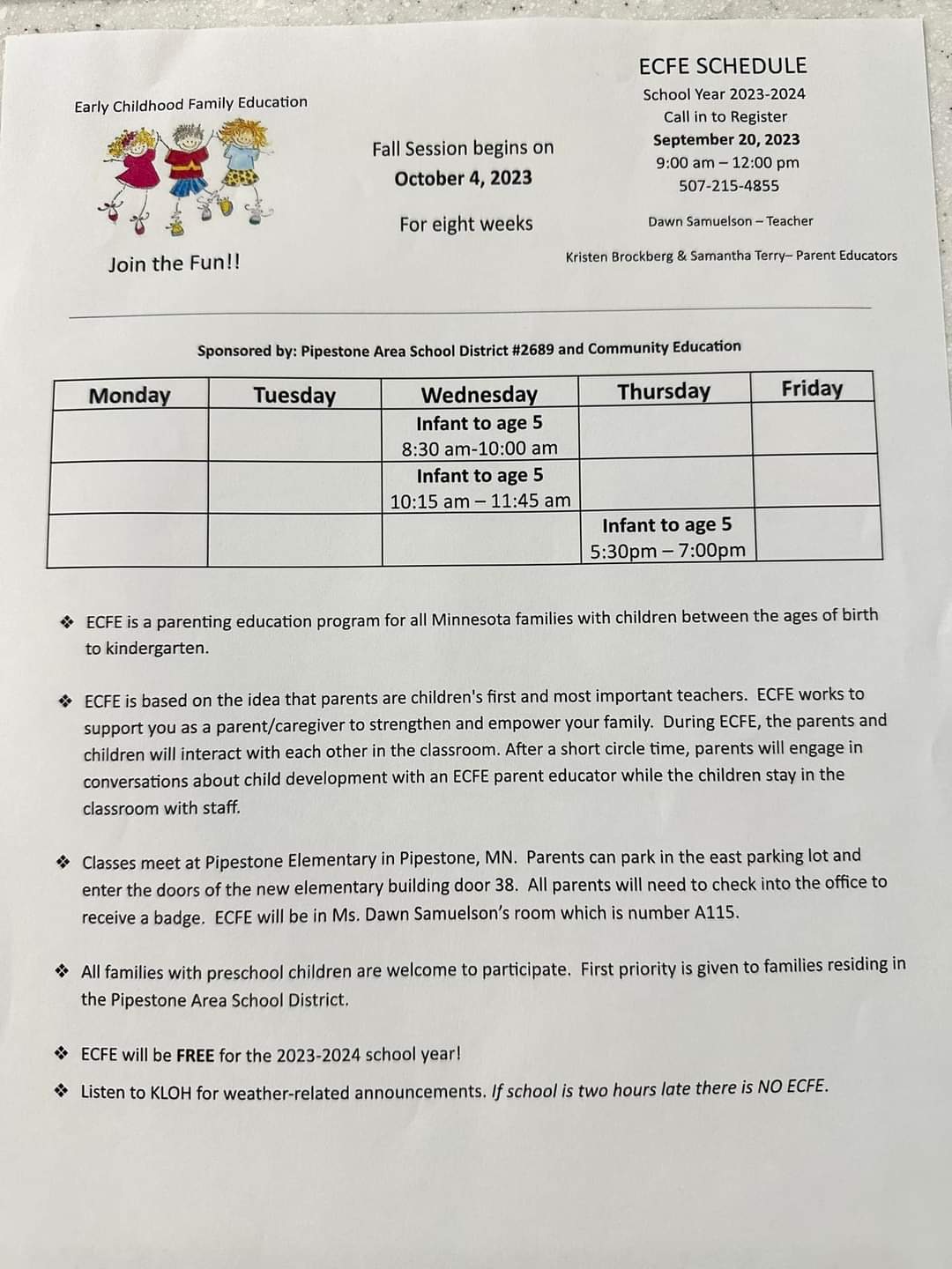 ECFE | Pipestone Area Schools (MN)